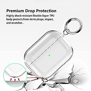 Aircawin for Airpods Pro 2nd Generation Case Clear 2023,Shockproof Clear Case Compatible with Airpods Pro 2 Case Cover 2022/Airpods Pro Case 2019,Full Protective Soft TPU Case with Carabiner-Clear