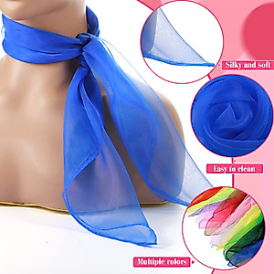 Haysandy 12 Pcs 50s Retro Chiffon Sheer Square Neck Head Scarf for Women Handkerchief Lightweight Satin Ribbon Scarf Hemmed Sheer Neck Scarf Juggling Dance Scarf Set, 27.5 x 27.5 Inches (Retro Color)