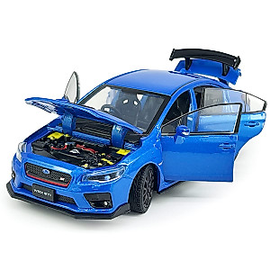 2016 Impreza WRX STI S207 Diecast Model Cars Racing Sports Toy Car 1/32 Scale Metal Children’s Die-cast Vehicles with Light, 4 Doors Open, Hood & Trunk Open, Toys for Boys Gifts Men, Blue