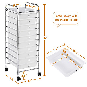 Yaheetech 10 Drawer Cart Rolling Plastic Storage Cart and Organizer Multipurpose Mobile Rolling Utility Storage Organizer for Home Office School and Workshop, White