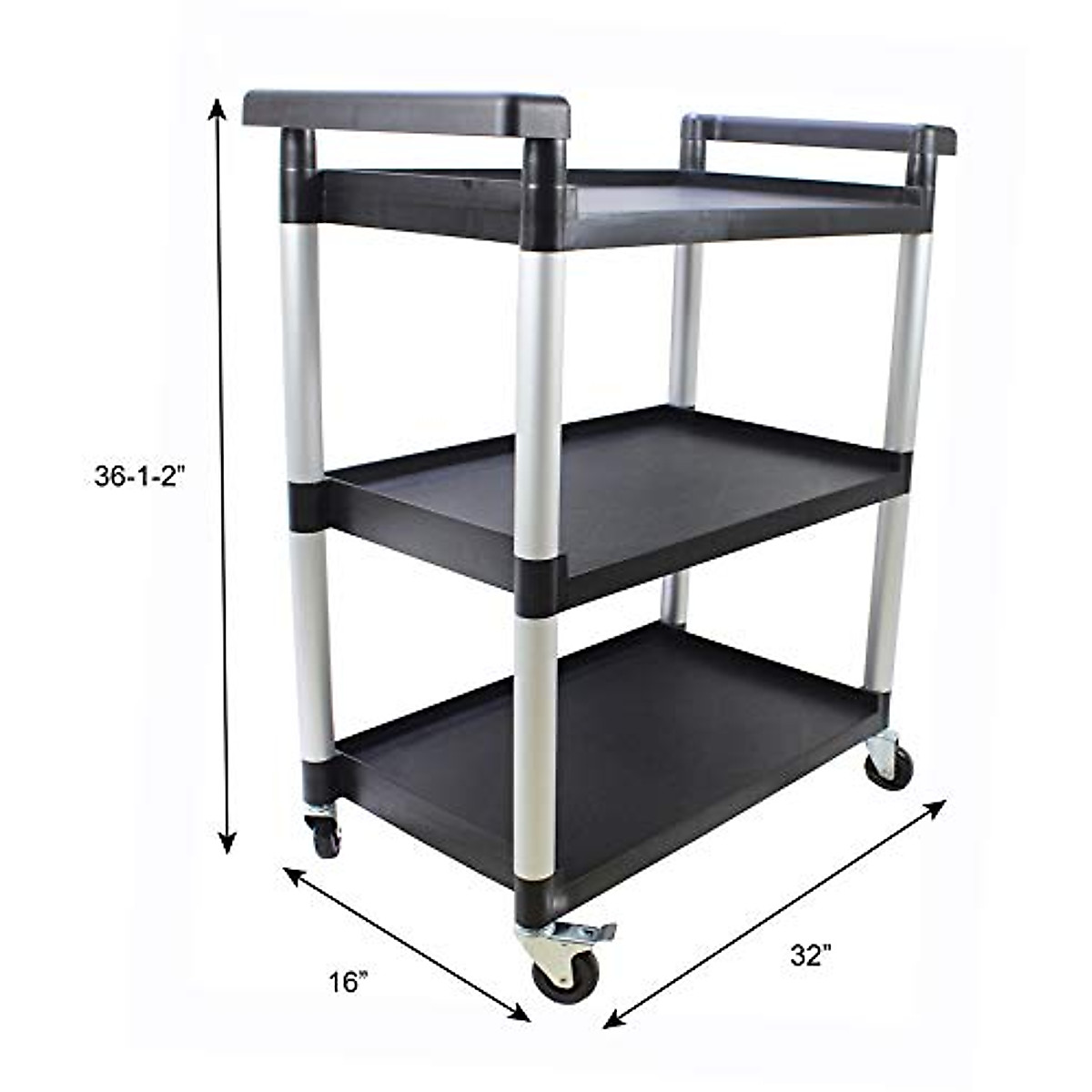 MaxWorks 80774 3-Shelf Utility Plastic Cart with Wheels-225 Lbs Maximum Capacity , Black