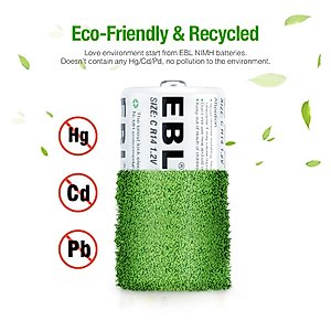 EBL C Size Rechargeable Batteries (2 Pack) and D Rechargeable Batteries (2 Pack) with Upgraded LCD AA AAA C D 9V Battery Charger with 2 USB Port & Discharge Function