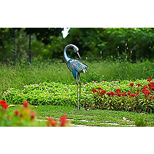 TOMBABY Solar Metal Garden Preening Crane Statue Metal Heron Outdoor Decor, Yard Art Bird Decoy for Backyard Pond