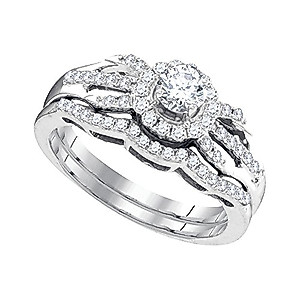 Sonia Jewels Size 8-10k White Gold Round Diamond Halo Bridal Wedding Engagement Ring Band Set (1/2 Cttw)