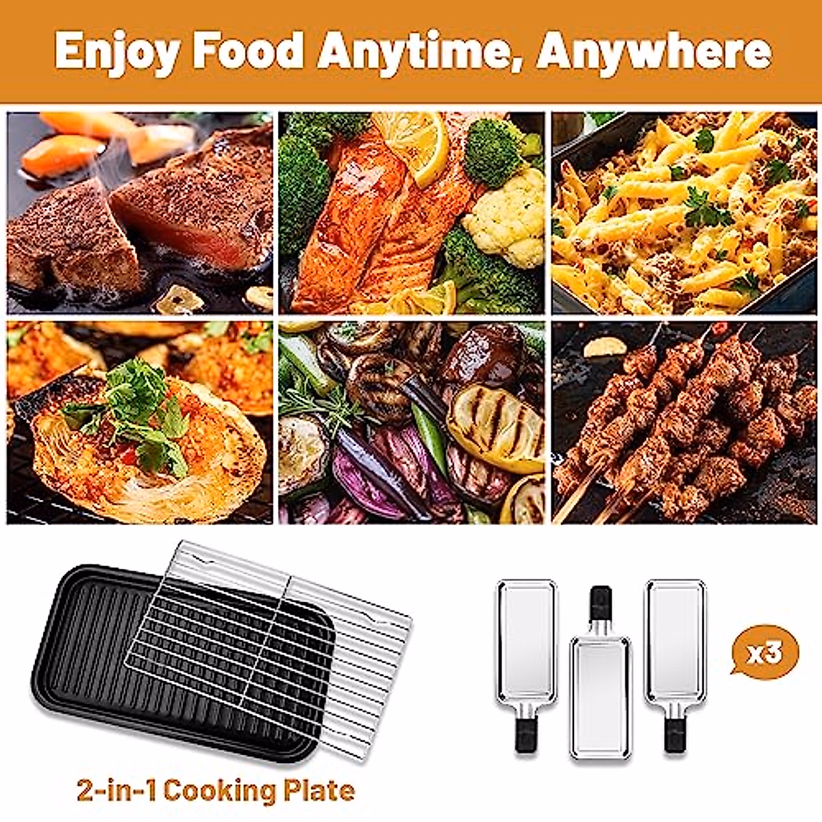 SUEWRITE Electric Smokeless Indoor Grill, Electric Grill Non-Stick Cooking Removable Plate, Portable Korean BBQ Grill with Removable Temperature Control, Dishwasher Safe, 1500W