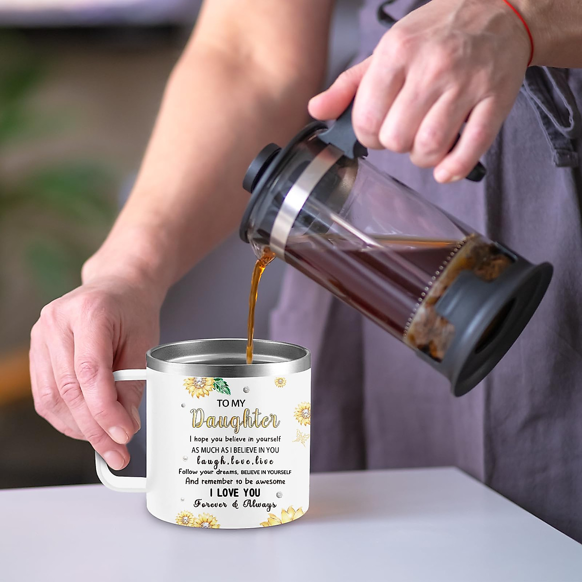 WWHSAI Daughter Tumbler Gifts from Mom, to My Daughter Insulated Stainless Steel Coffee Cup Travel Tumbler Mug 14oz, Christmas Graduation Mothers Day Birthday Gifts for Daughters Adult from Mom