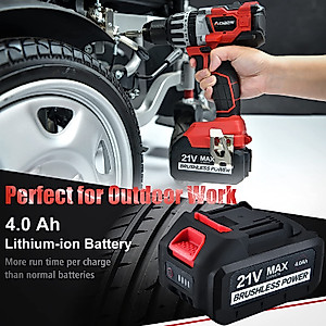 AOBEN 21V Cordless Hammer Drill, High Torque 1200 In-lbs, 1/2-Inch Power Hammer Drill Brushless, with 4.0Ah Li-ion Battery and Charger, Auxiliary Handle, Variable Speed