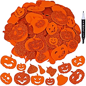 512 Pcs Bulk Foam Halloween Pumpkin Shapes Jack-O'-Lantern Cutouts Stickers Self Adhesive Pumpkin Stickers 1" 1.5" 2" Embellishments for Kids Art Craft Trick-or-treat Favors Halloween Fall Decoration