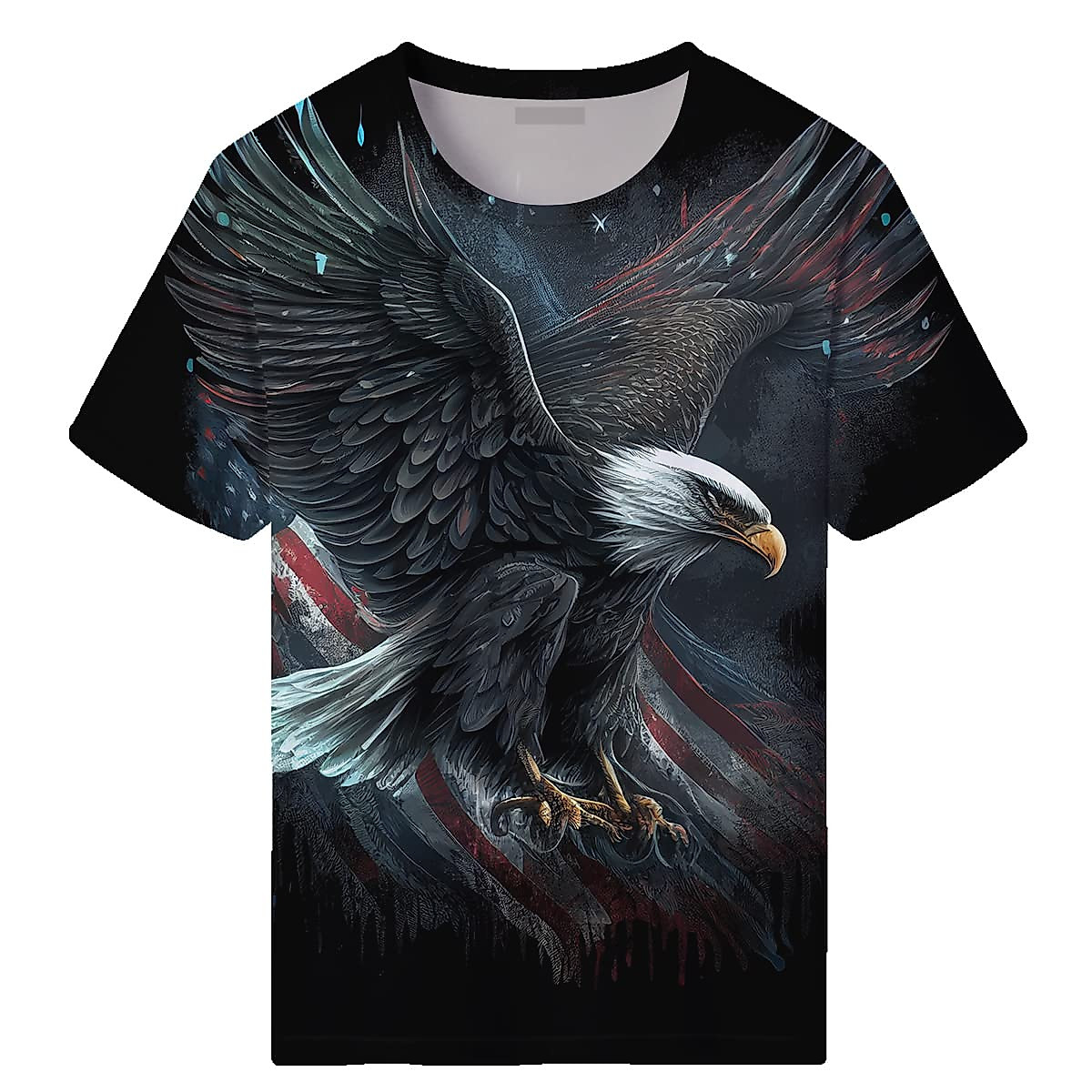 TiwBski Novelty American Flag T-Shirts for Men Eagle Graphic Shirt with Short Sleeves,Black3,XL