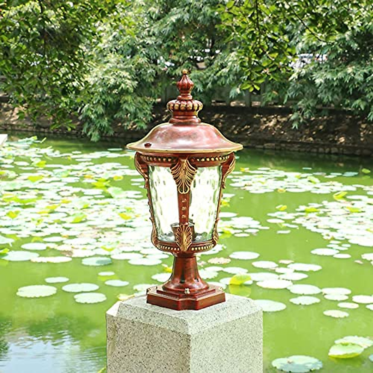CZLZY European Style Aluminum E27 Pillar Lamp Outdoor Post Light Fixtures Patio Garden Waterproof Column Light Glass Lampshade Villa Wall Base Landscape Light Lawn Light