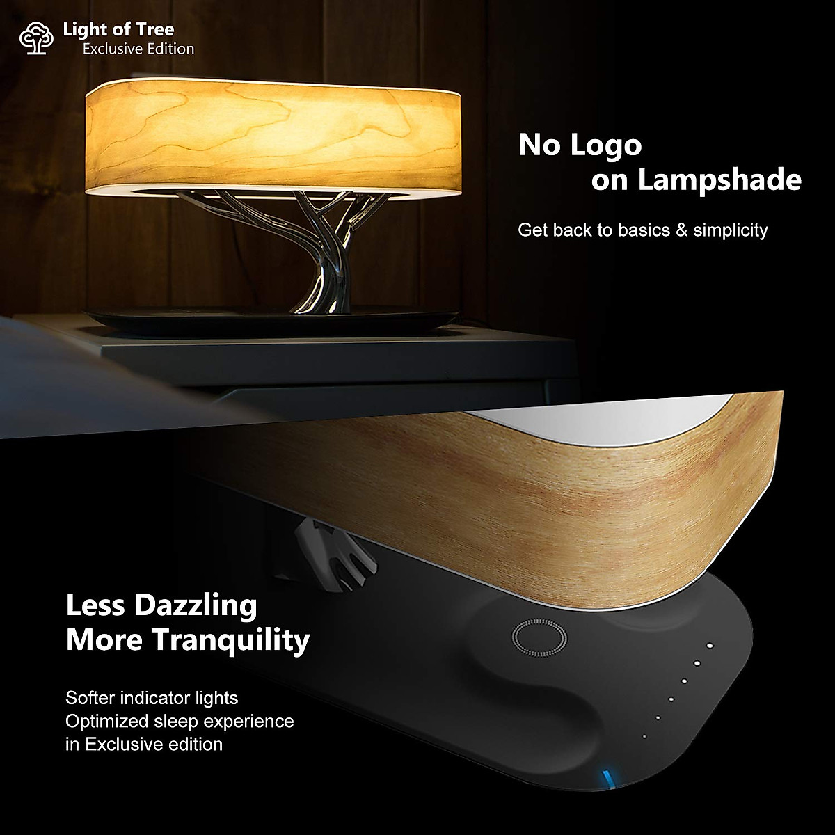AMPULLA Masdio by Ampulla Bedside Lamp with Bluetooth Speaker and Wireless Charger, Table Lamp Desk Lamp with Sleep Mode Stepless Dimming