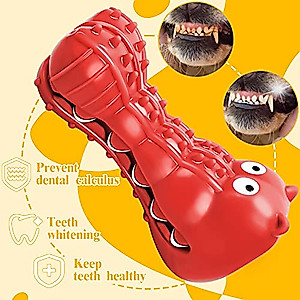 Rmolitty Squeaky Dog Toys for Aggressive Chewers, Tough Dog Chew Toys for Aggressive Chewers Indestructible Durable Dog Chew Toys for Large Medium Breed Dog with Non-Toxic Natural Rubber (Hippo-red)
