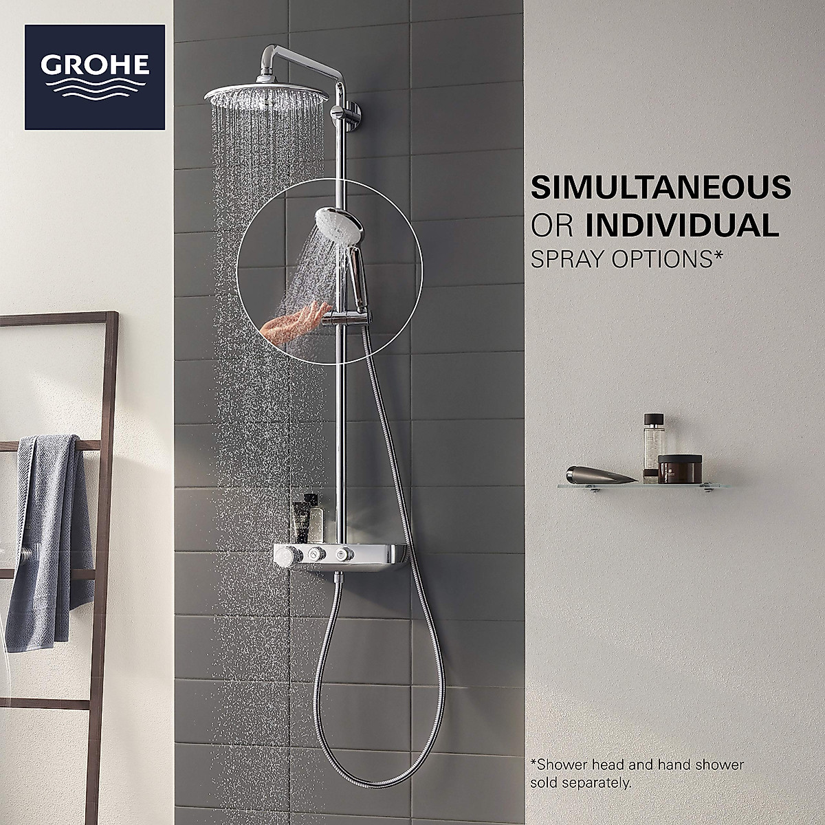 GROHE 26511000 Euphoria SmartControl Mono Shower System with Thermostat for Wall Mount, Starlight Chrome