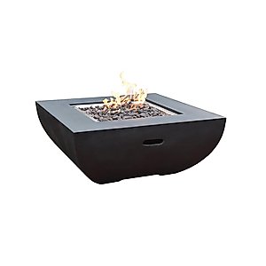 Aurora Concrete Fire Pit 34" x 34" Outdoor Patio Firepit Includes Lava Rocks Modern Fire Pits & Outdoor Fireplaces for Garden, Deck, Indoor & Outdoor Heating