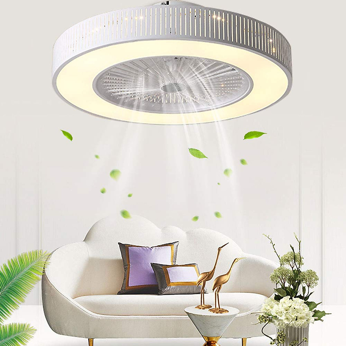 YIYIBYUS 23.5-Inch Modern Fan Chandelier LED 3 Colors 3 Speed with Remote Control Ceiling Fan Ceiling Light Mute Suitable for Living Room, Bedroom, Dining Room (white and black) (21.65 Inch White)