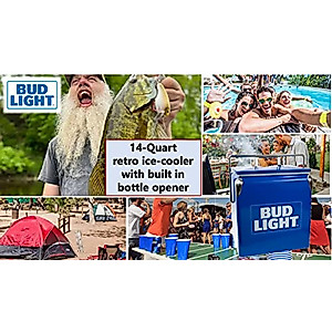 Bud Light King of Beers Retro Ice Chest Cooler with Bottle Opener 13L (14 qt), 22 Can Capacity, Yellow and Silver, Vintage Style Ice Bucket for Camping, Beach, Picnic, RV, BBQs, Tailgating, Fishing