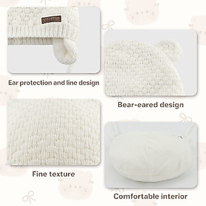 Duoyeree Baby Winter Hat Earflap Cotton Lining Knit Beanie Cap for Toddler Girl Boy (0-6 Month, White)