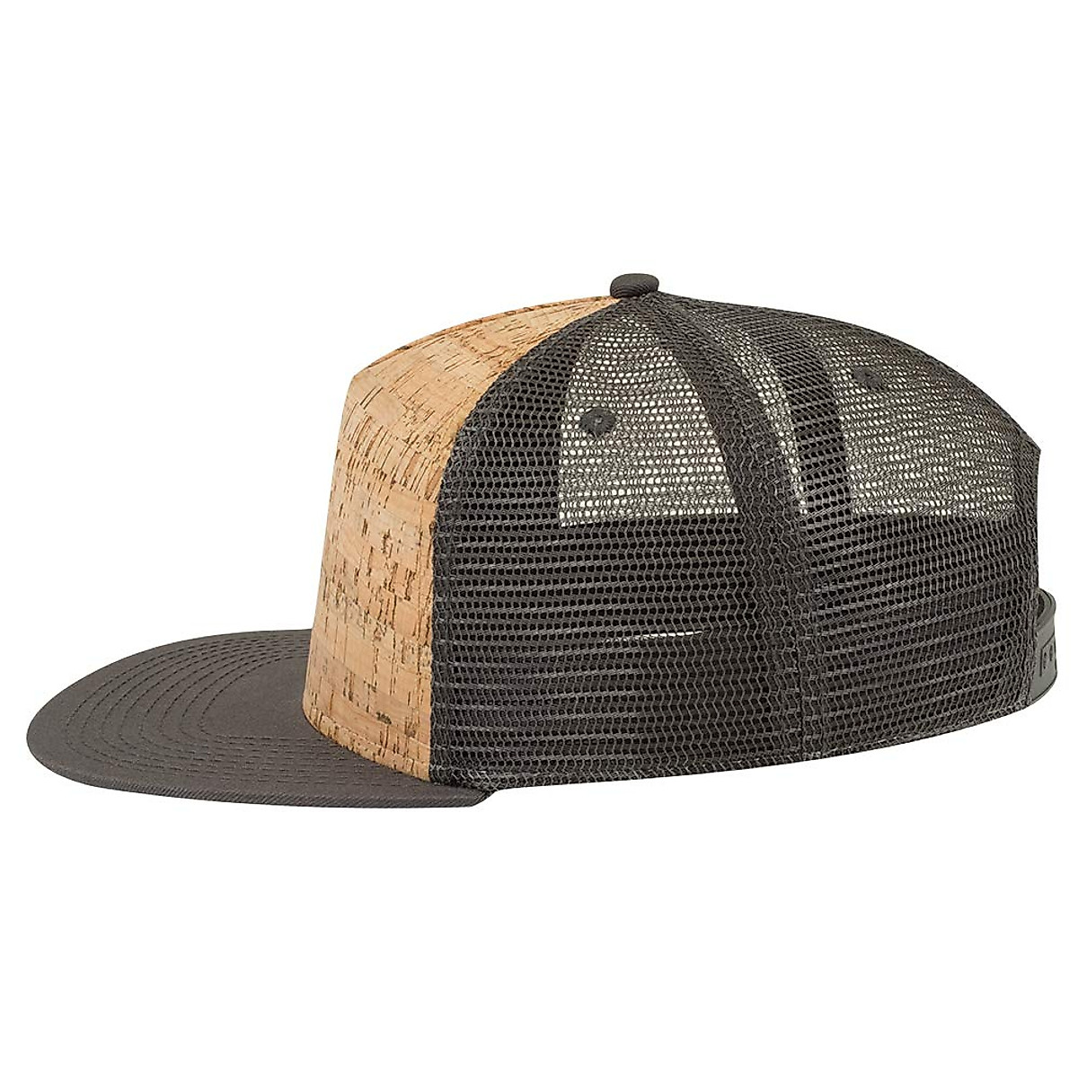 OTTO Cork Flat Visor SNAP 5 Panel Mesh Back Trucker Snapback Hat - Char. Gray/Cork/Char. Gray