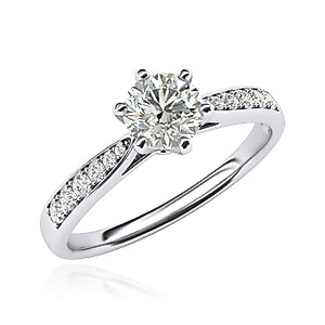 14k white gold 1.0 CT Classic 6-Prong Simulated Diamond Engagement Ring Graduated Side Stones Promise Bridal Ring (10.5)