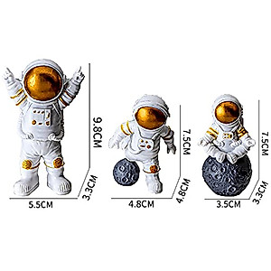 LUOZZY 3Pcs Astronaut Figurines Space Cake Toppers Outer Space Cake Decorations Spaceman Model Miniature Astronaut Figurines Toys (Golden)