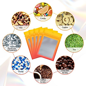 Funfery 100 Pieces Resealable Smell Proof Bags for Food Storage,Clear Cute Mylar Bags for Small Business Foil Ziplock Packaging Bags for Sample Jewelry Eyelash Gloss(Yellow Orange,2.7×3.9in)