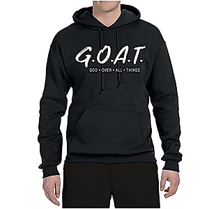 Wild Bobby GOAT God Over All Things Inspirational/Christian Unisex Graphic Hoodie Sweatshirt, Black, Medium