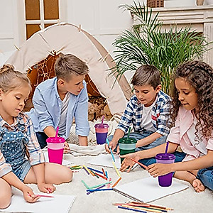 Patinao Color Changing Cups Tumblers with Lids & Straws for Kids - 7 Reusable Plastic Bulk Tumblers 12oz Cold Cup Tumbler Set for Kids