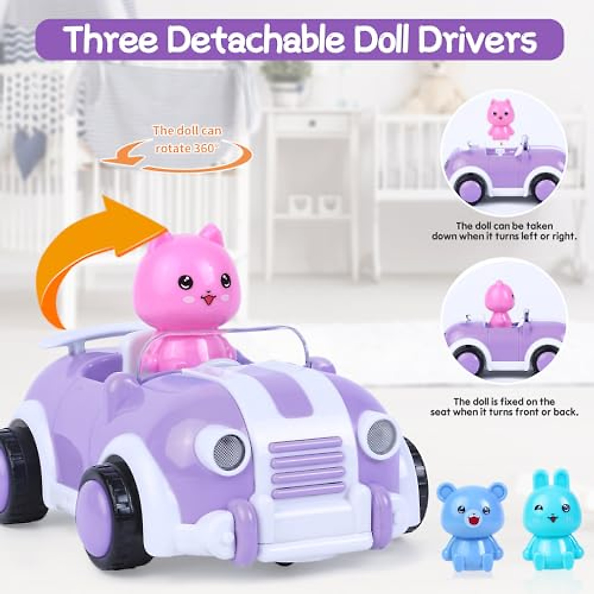 Wrystte Remote Control Car for Toddlers,Toys for 3 4 5 6 Year Old Girls,Toy Cars for Girls Age 3+,Fast My First Mini RC Cars for Kids with Light&Music Christmas Birthday Gifts for Toddler Girls Purple