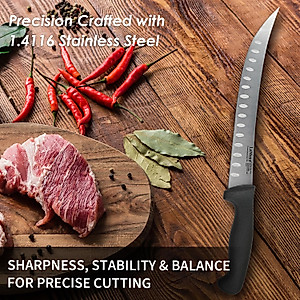 LeMuna 10 Inches Butcher Breaking Knife - Meat Slicing Knives Curved Slicer Carver - Forged German Stainless Steel with Ergonomic Handle