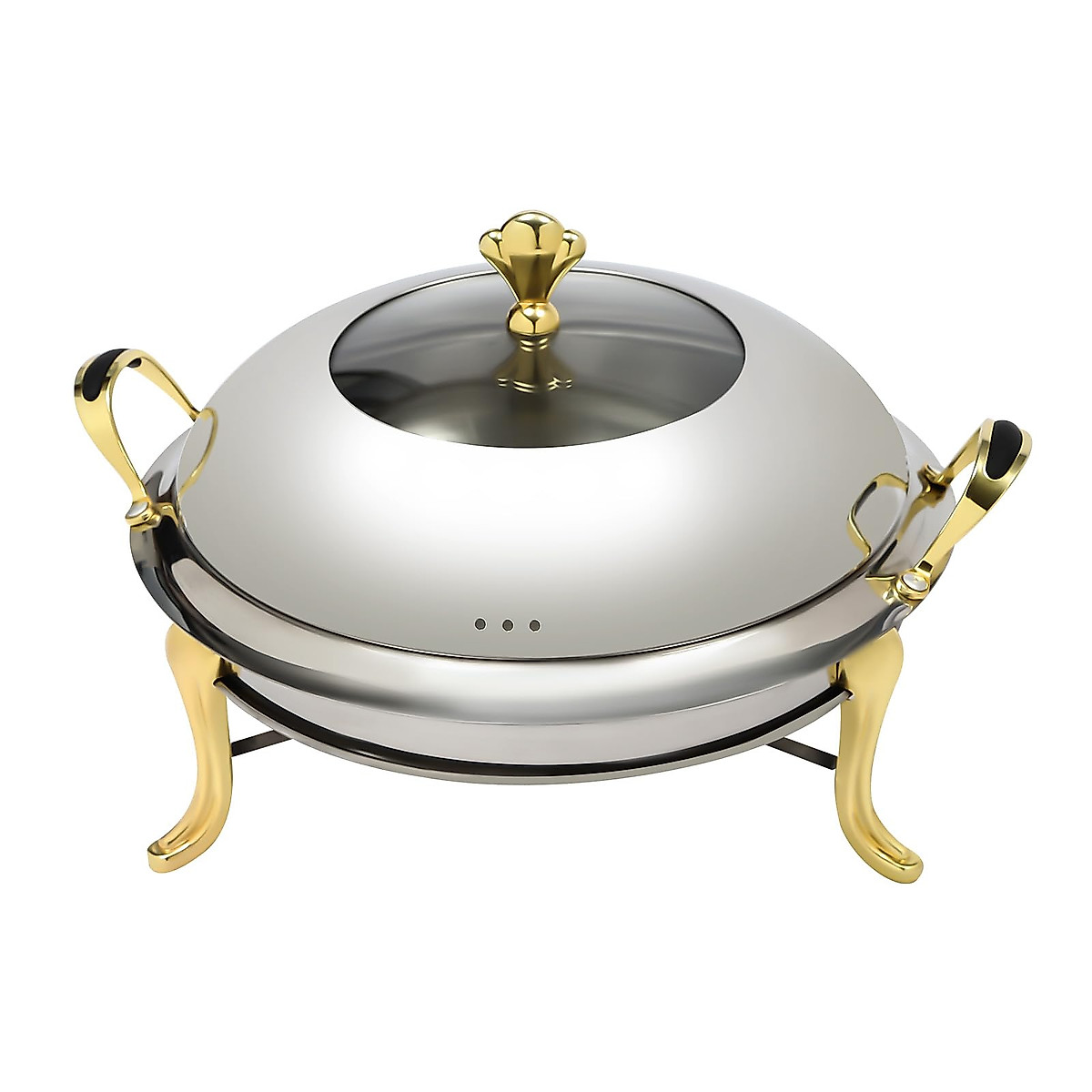 Roll Top Chafing Dish Buffet Set, 2.5L Round Chafing Dish for Buffet, Buffet Servers and Warmers, Food Warming Trays for Buffet and Parties, Gold, Stainless Steel