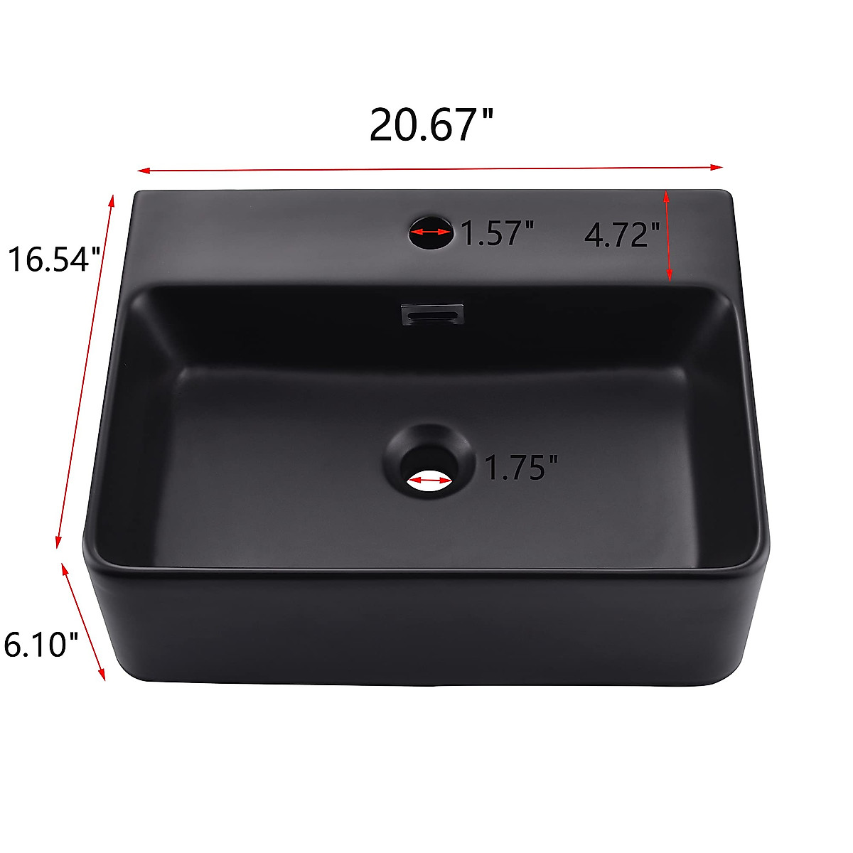 IKEBANA Wall Mount Sink Black,Modern Vessel Bathroom Sink 21"X 17",Modern Floating or Countertop Ceramic Washing Bathroom Sink,Black Rectangle Wall Mounted Lavatory Sink