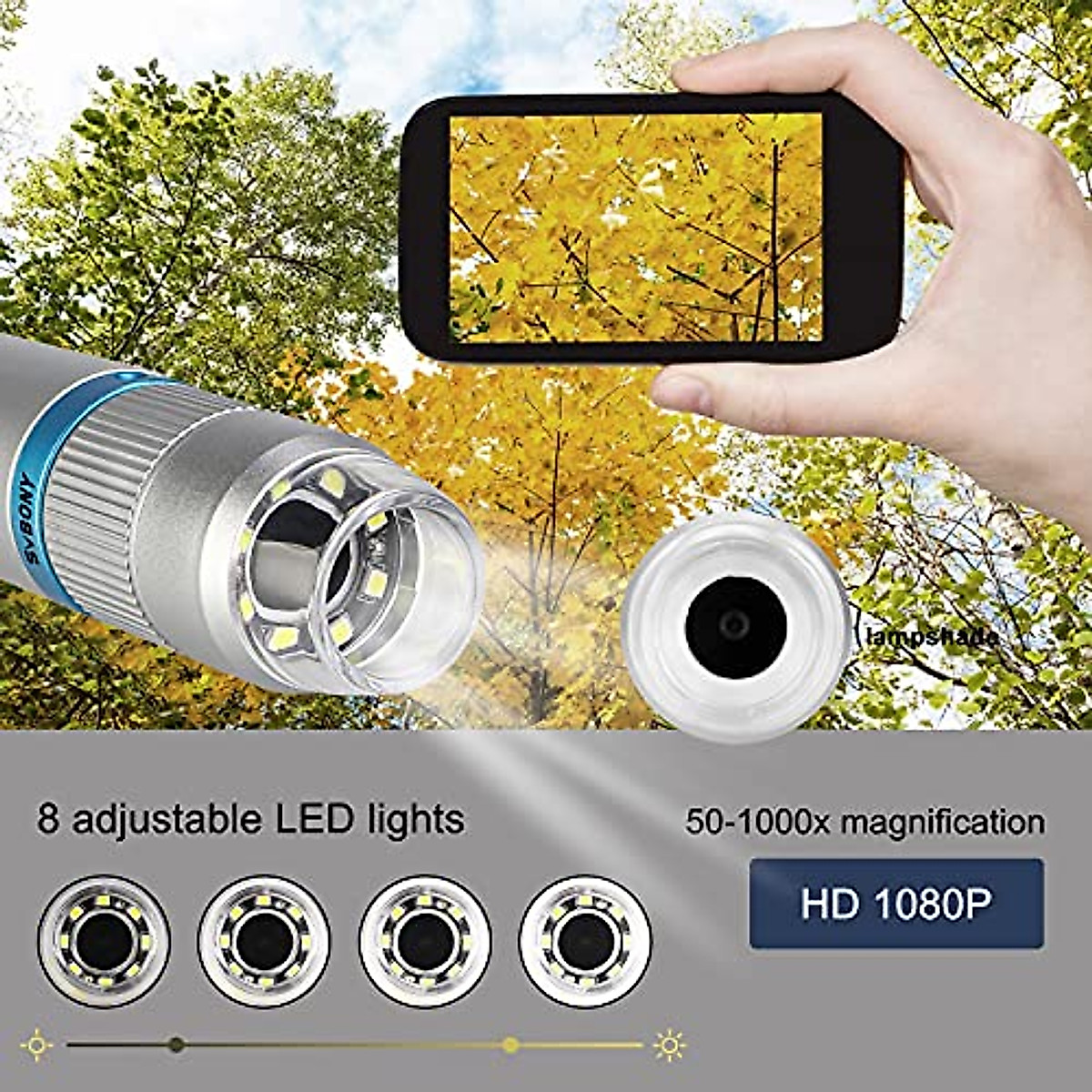 SVBONY SM401 Wireless Digital Microscope, Handheld USB HD Inspection Camera, 50x-1000x Digital Microscopes with Adjustable Stand Holder, Compatible with iPhone, iPad, Android, Mac, Windows Computer