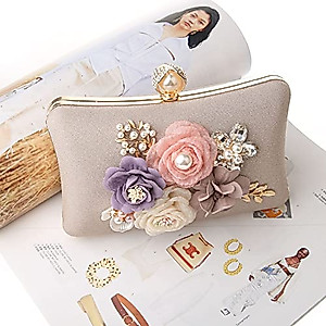 RKROUCO Women's Flower Evening Clutch Bag - Multicolor Flower Handbag with Satin-Champagne.