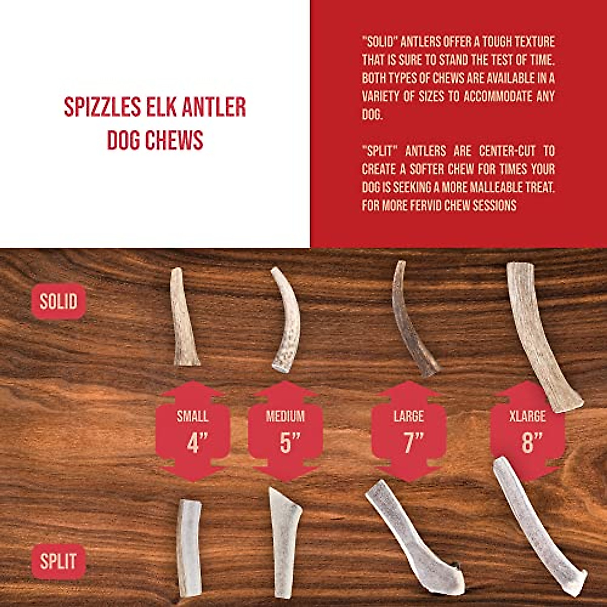 Spizzles Elk Antler Dog Chew Solid, Long Lasting Bone for Small Breed Aggressive Chewers, All Natural, No Odor, No Mess, No Preservatives, USA, 4 inch