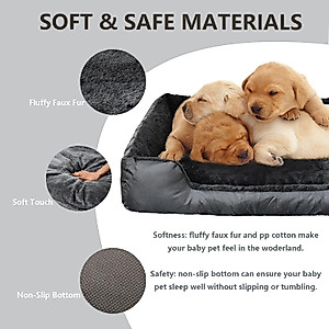 Dog Beds for Large Dogs,Rectangle Dog Beds for Medium Dogs,Machine Washable Dog Bed with Anti-Slip PVC Bottom,Waterproof Removable Pet Bed for Living Room,Bedroom,Crate,Black,Large