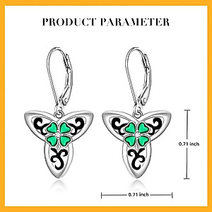 St Patricks Day Earrings Shamrock Earrings for Women Sterling Silver Celtic Knot Green Four Leaf Clover Earrings triangle Jewelry Friendship Irish Birthday Gifts