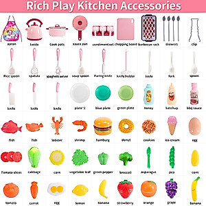 Hohosunlar 89PCS Kids Kitchen Playset w/ Toy Pots Pans Unicorn Apron BBQ Grill Camping Cooking Playset Pretend Play Food Set Toy Vegetables Fruits Play Kitchen Accessories for Girls Toddlers Age 3+