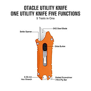 OKNIFE Otacle EDC Box Opener, Multifunctional Tool with Bottle Opener, Hex Wrench and 6.35 mm Slotted Screwdriver(Orange)