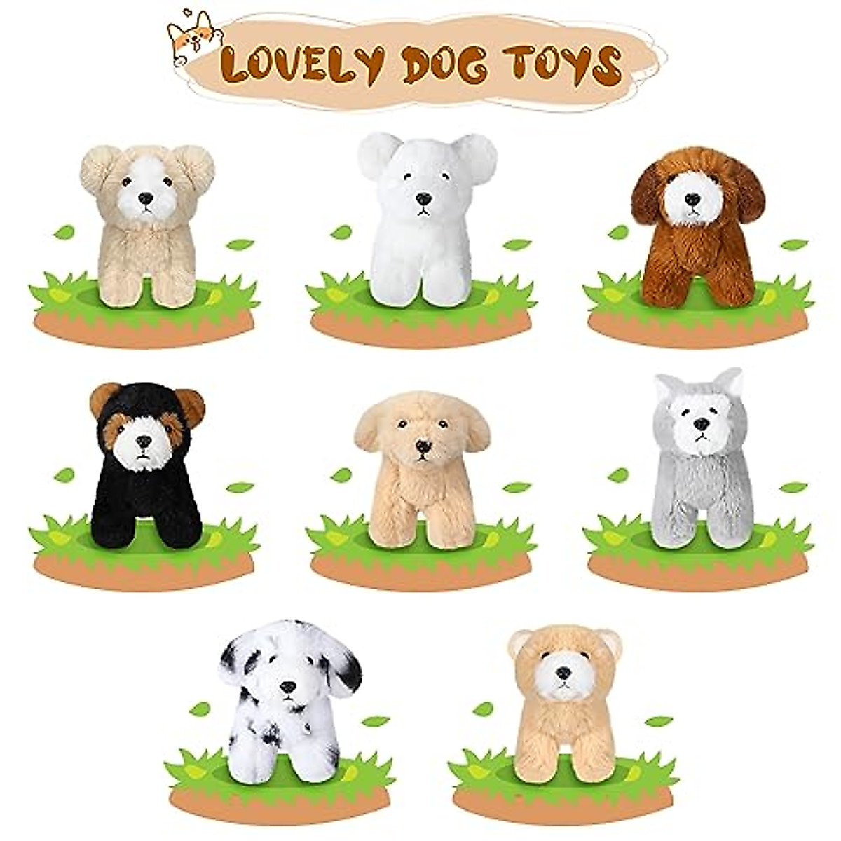 8 Pieces Plush Pets 5 Inch Stuffed Animals Bulk Assorted Cute Stuffed Pet Animal Plush Toys Small Plush Animals for Kids Halloween School Classroom Animal Themed Party Supplies Decors (Standing Dog)