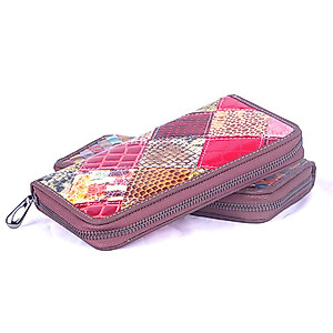 Segater® Women Multicolor Wallets Genuine Leather Colorful Splice Bag Card Holder Organizer Purses Zip Around Phone Clutch Large Long Purse