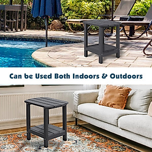 LOENIY Outdoor Side Table 2 -Tier Adirondack Table HDPE Patio Side Table Weather Resistant End Table Small Outdoor Table (Black)