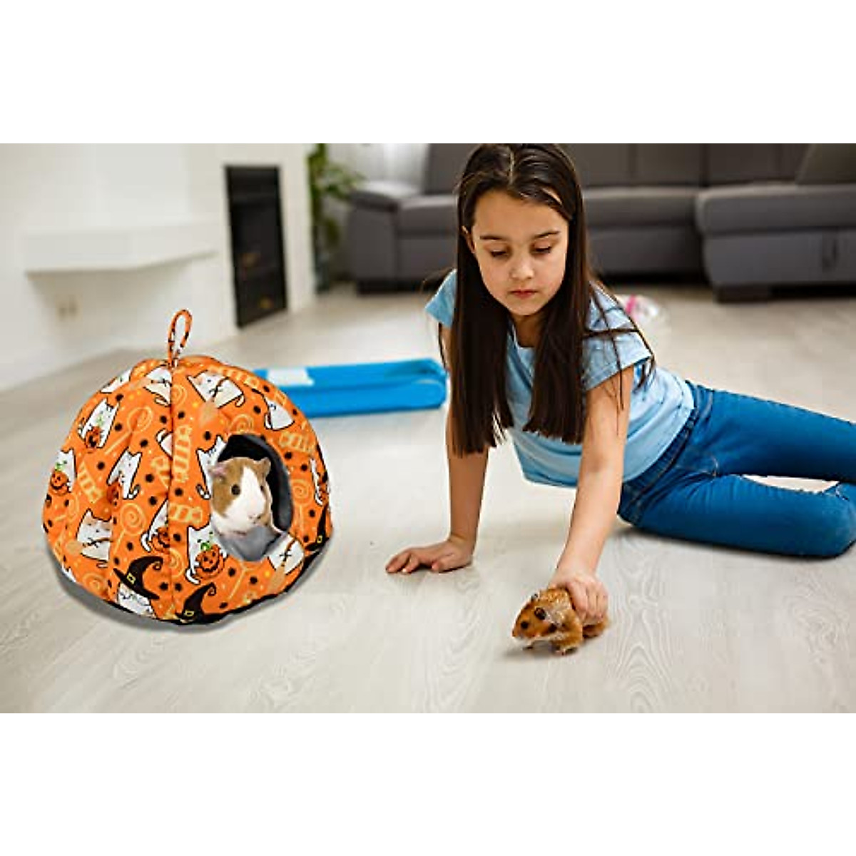 ShuRung Halloween Guinea Pig Hideout Bed Cave Hamster Hideout Bed House Winter Warm Cozy Fleece Washable for Dwarf Rabbit Bunny Ferret Hamster Chinchilla Hedgehog