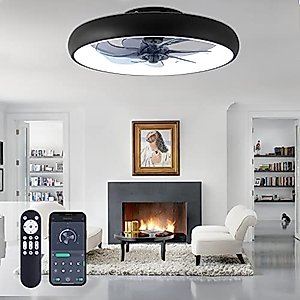 Femony Ceiling Fans with Light,20" Dimmable Modern Ceiling Fans with Lights and Remote,3 Light Color Change/6-Speed/Timing Setting,Flush Mount Ceiling Fan for Bedroom,Matte Black Finish