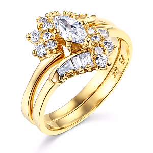 14k Yellow Gold SOLID Wedding Engagement Ring and Wedding Band 2 Piece Set - Size 8
