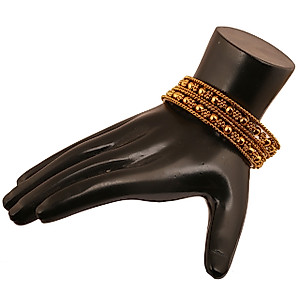 Touchstone "Golden Bangle Collection Indian Bollywood Ethnic Filigree with Modern Twist Charming Look Thick Designer Jewelry Bangle Bracelets Set of 4 for Women in Antique Gold tone.