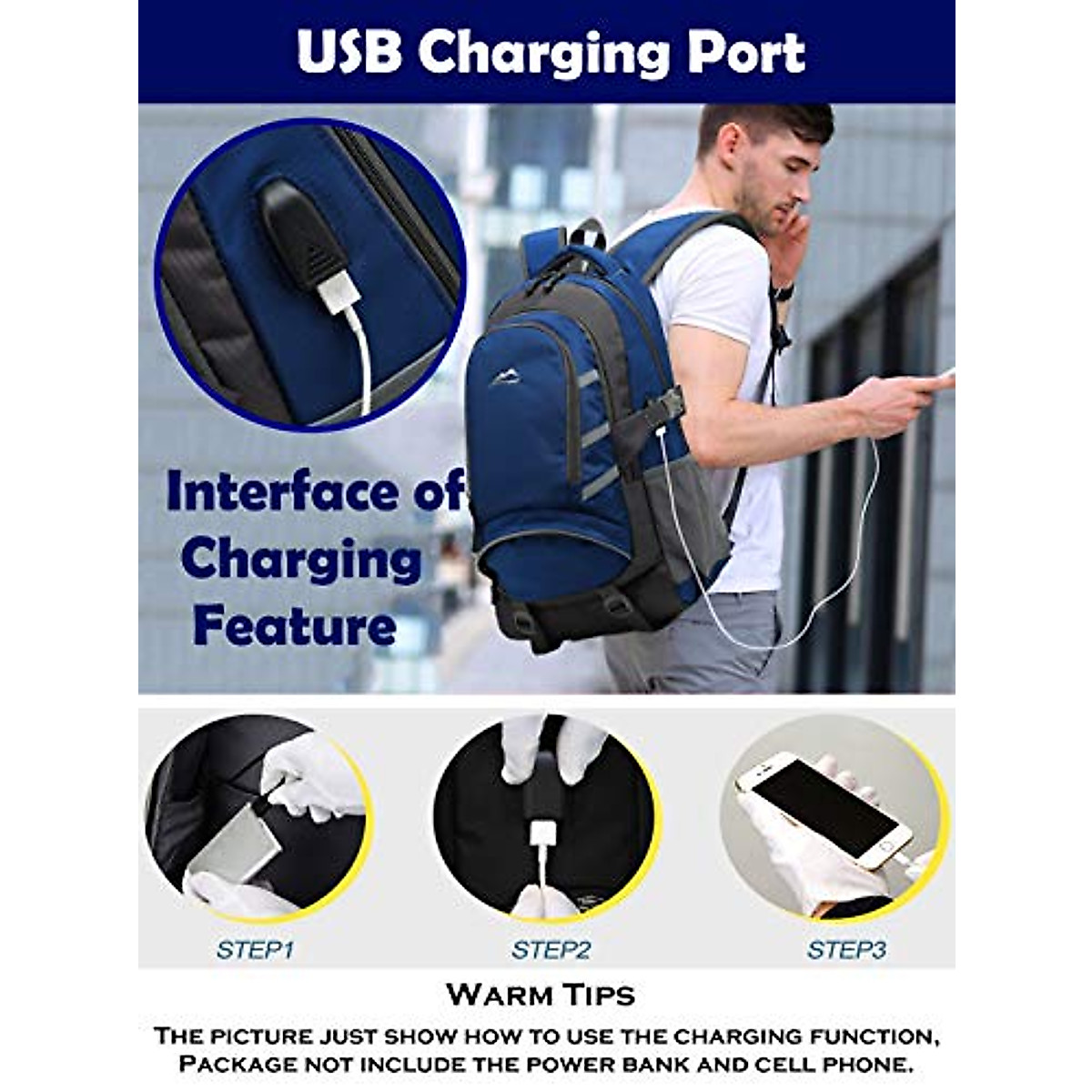 ProEtrade Backpack Daypack for College Laptop Travel, Computer Bookbag Bag with USB Charging Port Anti Theft Laptop Compartment Fits 15.6 Inch Notebook, Gifts for Men & Women (Blue)