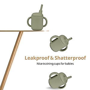 Mintlyfe Silicone Baby Cups With Lids, Silicone Trainer Cup Toddler for Boys and Girls, Training Straw Cup, Unbreakable, Spill Proof and Non-Slip Handles Sippy Cup for Toddlers, 4 oz (Sage)