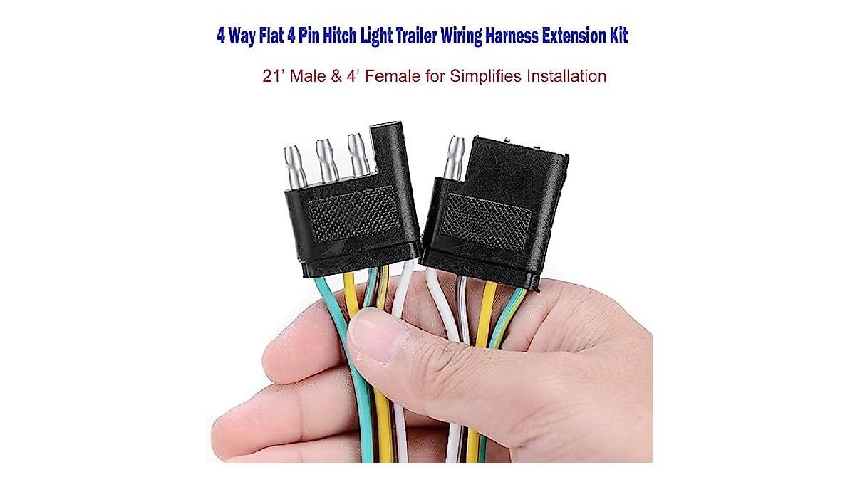 EXERAUO Trailer Wiring Harness Kit 4 Pin Flat 21ft & 4ft Wire Connector