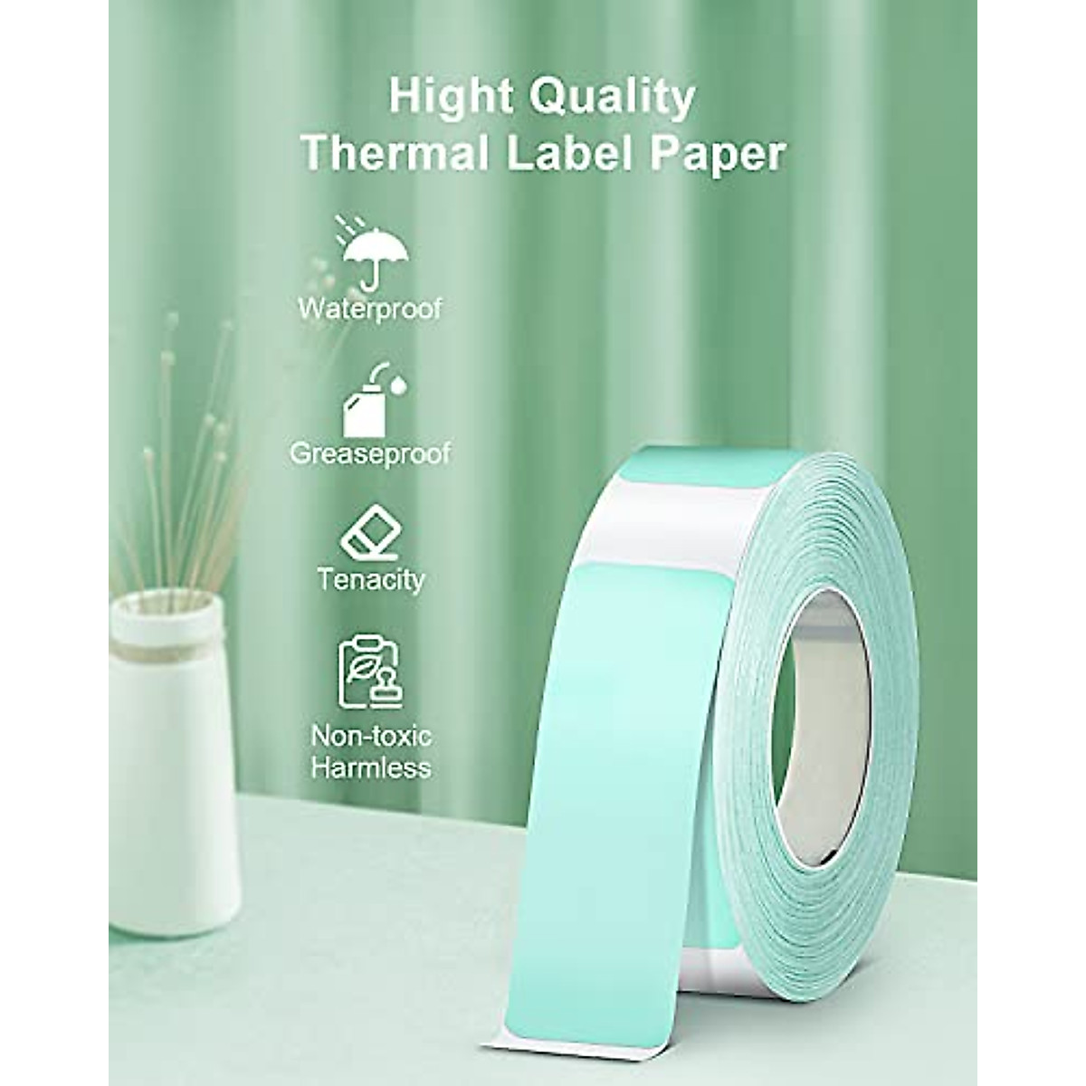 POLONO Thermal Label Maker Tape Replacement Compatible with D30, P10 E1, L1, Q1 Label Printer, Not for POLONO P31S, 15mmx40mm/0.5x1.57inch, 180 Labels/Roll, P10 Thermal Printing Label Paper (Green）