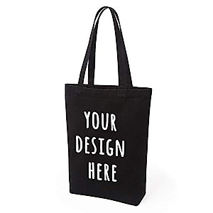 Lily queen Natural Canvas Tote Bags DIY Reusable Shopping Grocery Bag (Black - 6 Pack)